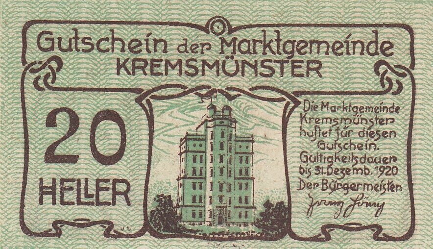 Австрия, Кремсмюнстер 20 геллеров 1914-1920 гг.
