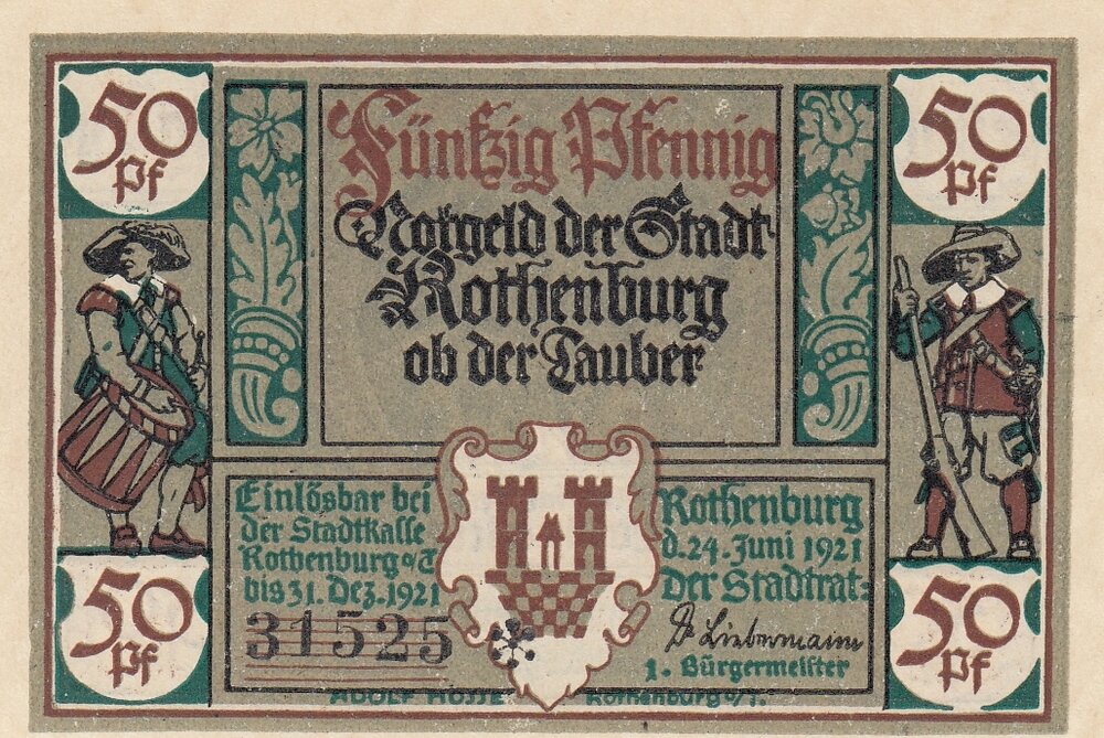 Германия (Веймарская Республика) Ротенбург-об-дер-Таубер 50 пфеннигов 1921 г. (Вид 2) (№6) (3)