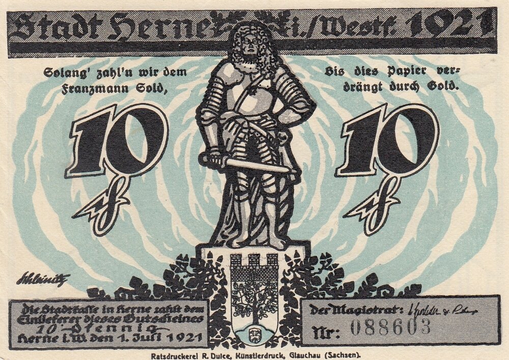 Германия (Веймарская Республика) Herne 10 пфеннигов 1921 г. (5)