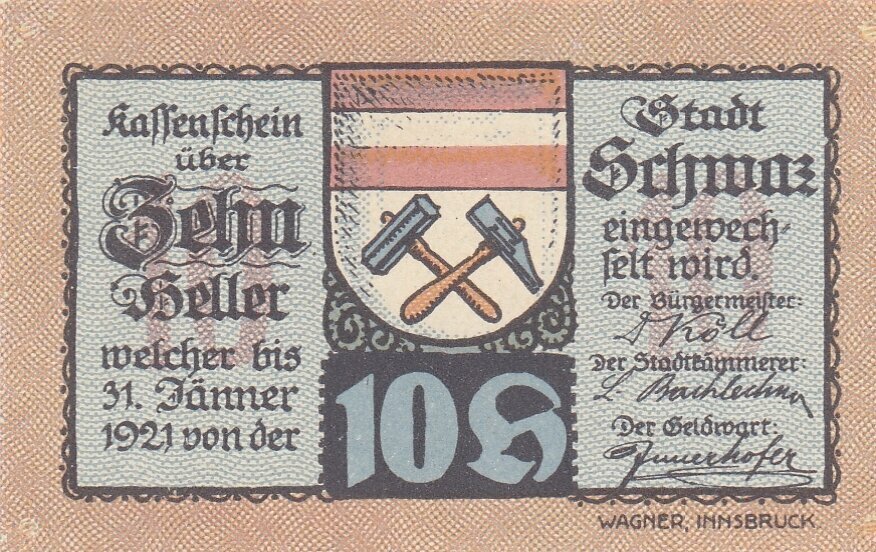 Австрия, Швац-ин-Тироль 10 геллеров 1914-1921 гг. (№5)