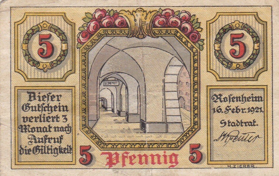 Германия (Веймарская Республика) Розенхайм 5 пфеннигов 1921 г.