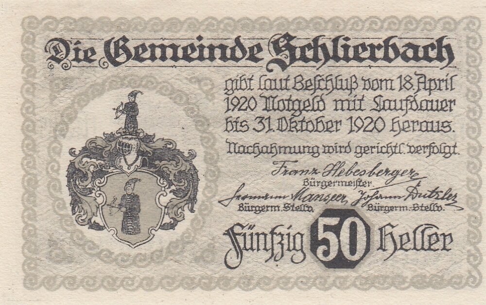 Австрия, Шлирбах 50 геллеров 1920 г.
