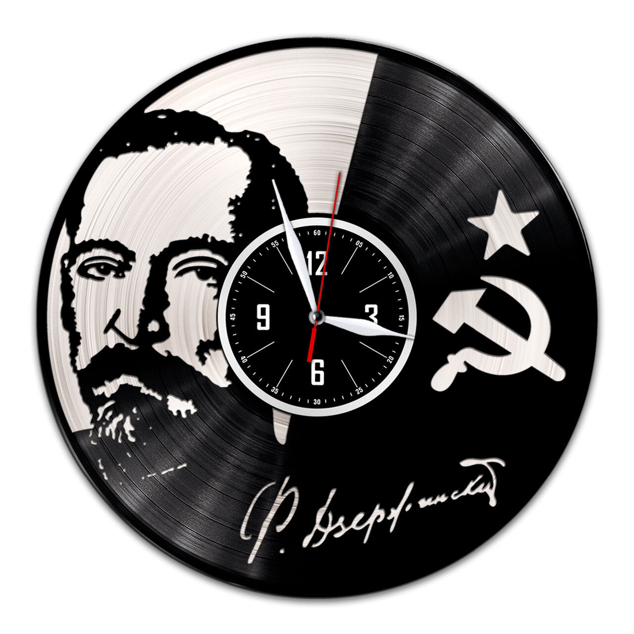 Дзержинский - настенные часы из виниловой пластинки (с серебряной подложкой)