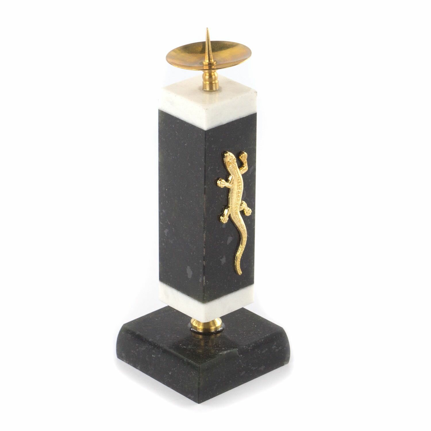 Подсвечник с ящерицей змеевик, мрамор 4,5х4,5х13 см 113352