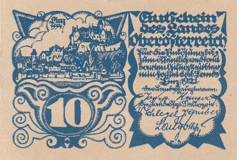 Австрия, Верхняя Австрия 10 геллеров 1921 г. (№1) (2)