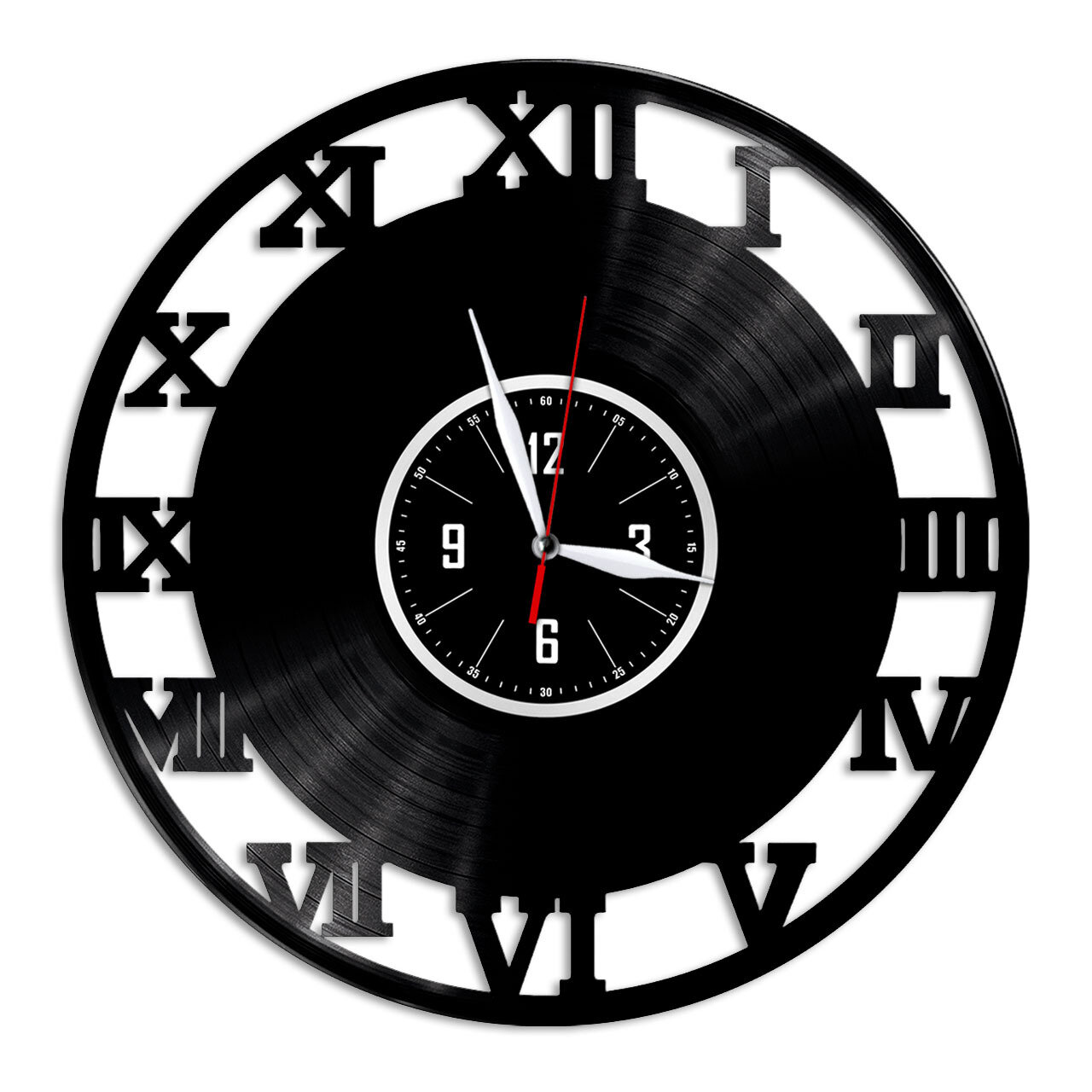 Римские цифры - настенные часы из виниловой пластинки