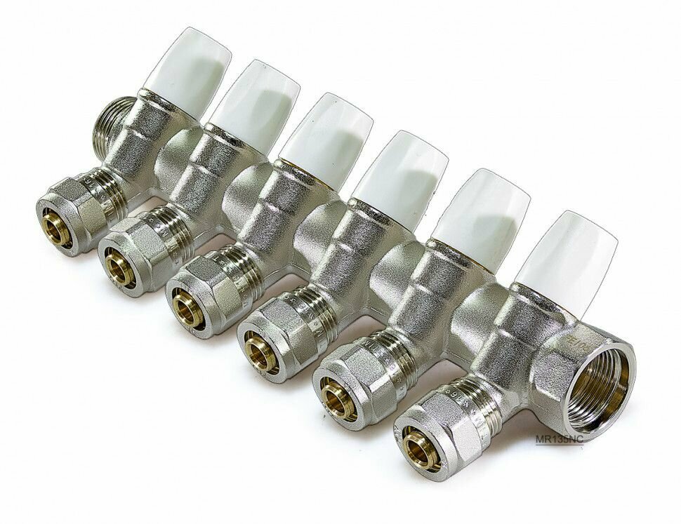 Распределительный регулировочный коллектор вентильный под 45гр. 3/4"-Ф16 - 6 выхода TIM MR135N-3/4-C-6