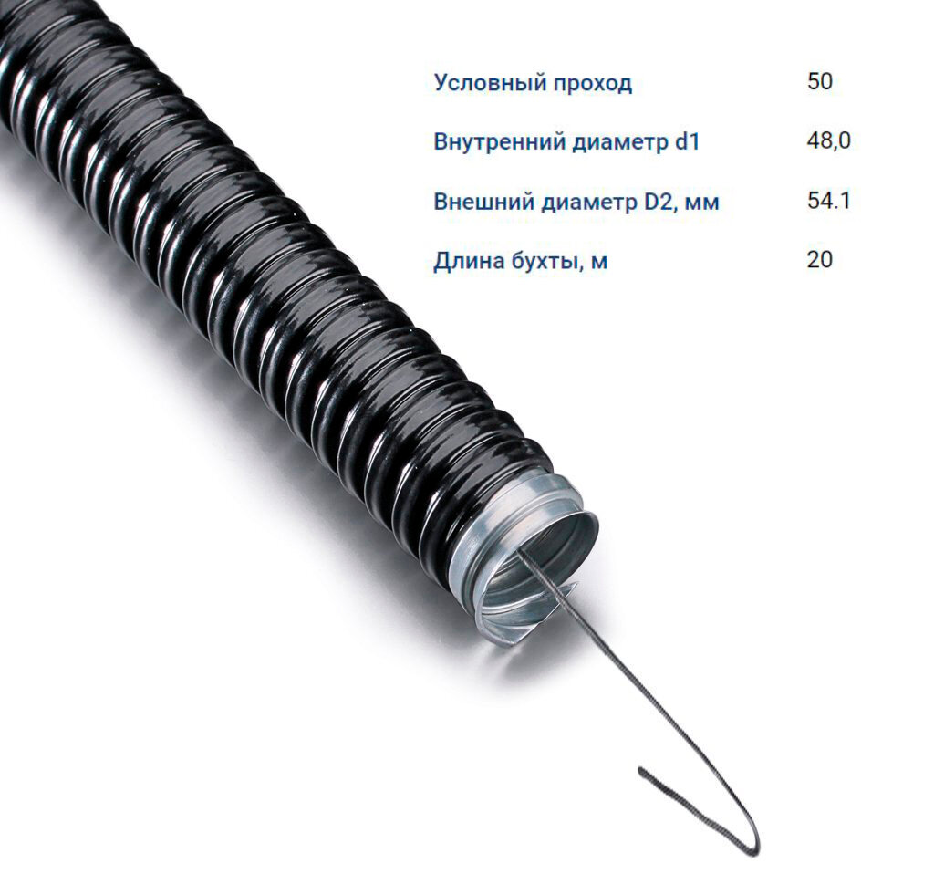 Металлорукав гофроматик в ПВХ изоляции МРПИ НГ 50 черный с протяжкой {zeta44410} (упак 20 м)