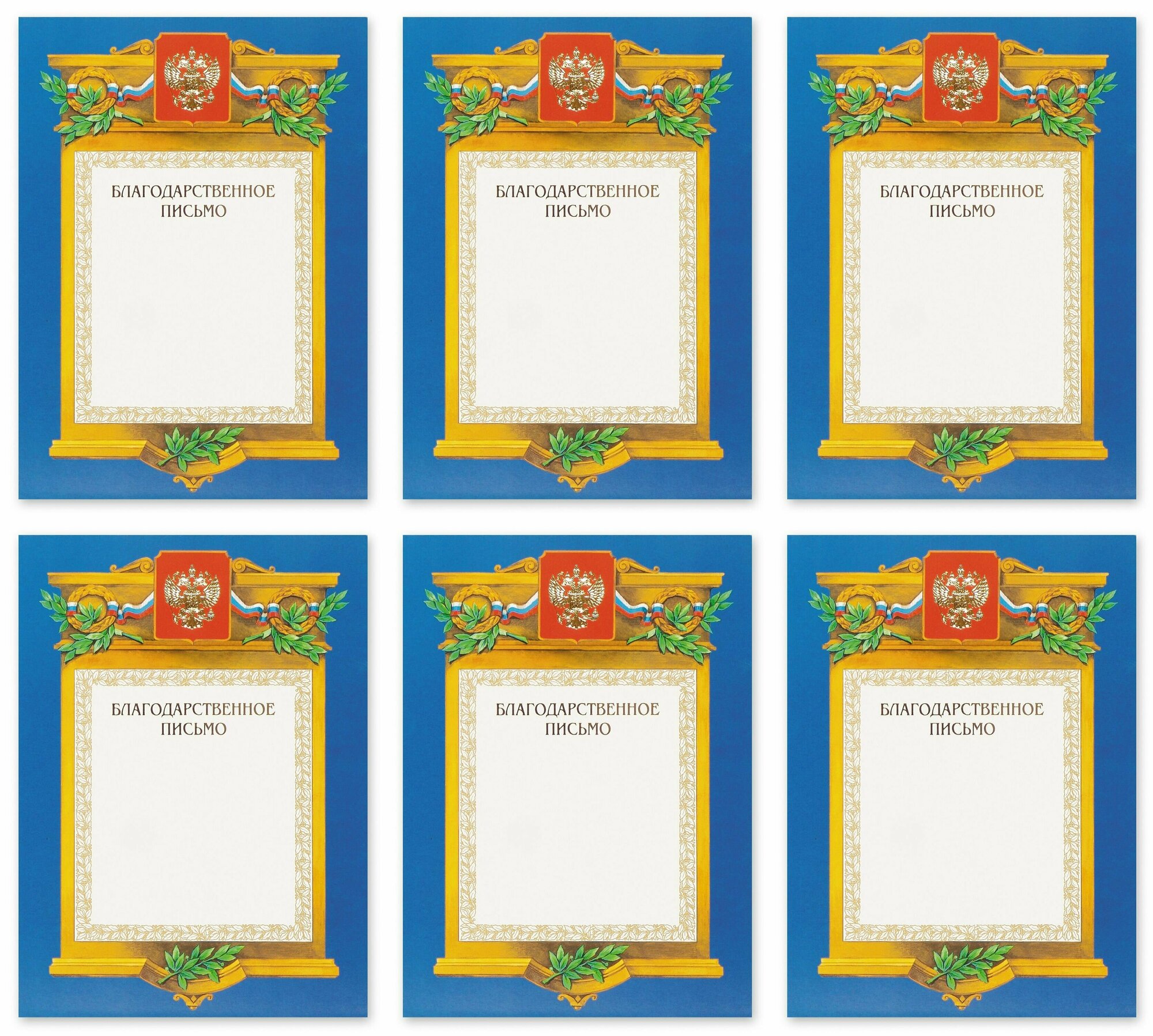 Благодарственное письмо А4 Герб, триколор, 6 шт