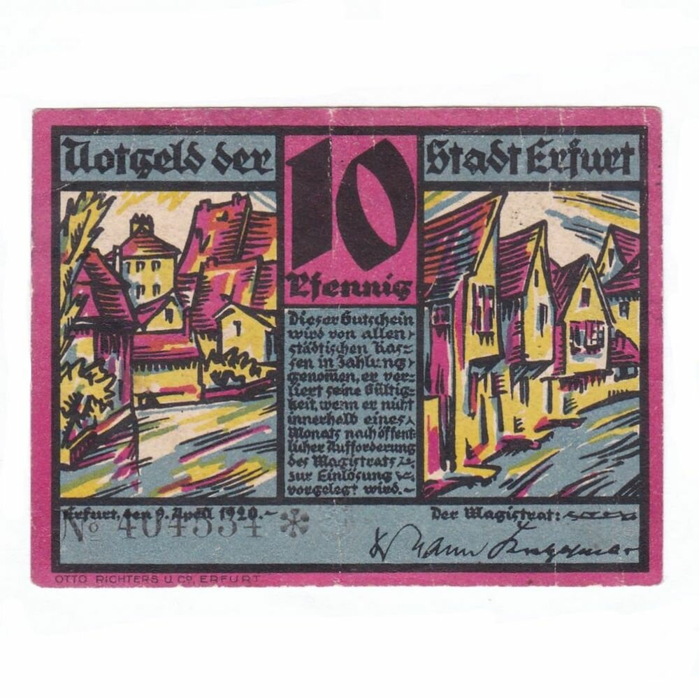 Германия (Веймарская Республика) Эрфурт 10 пфеннигов 1920 г.