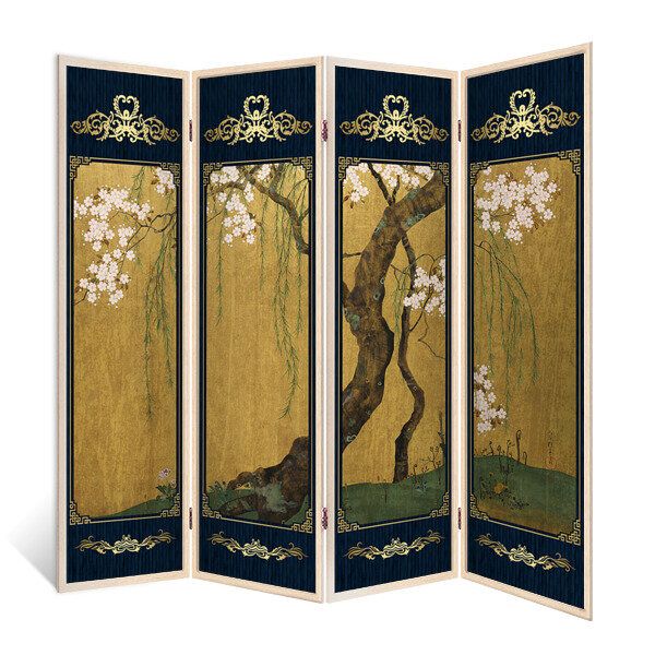 Ширма перегородка Мудрость Востока 4 створки кремовый дуб 176х185 см