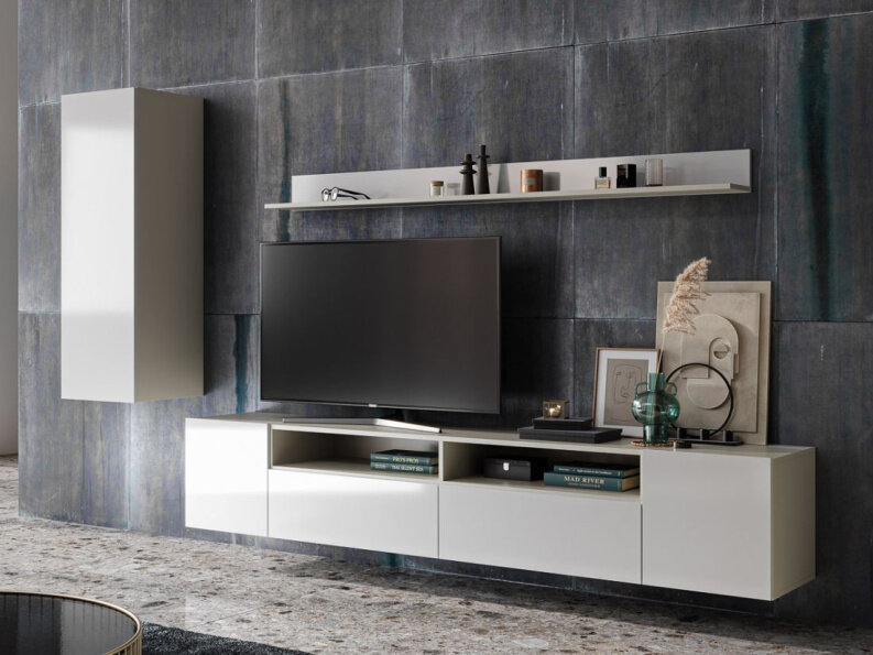 Стенка в гостиную "Женева" от КМК, белая, современный стиль, глянцевая поверхность