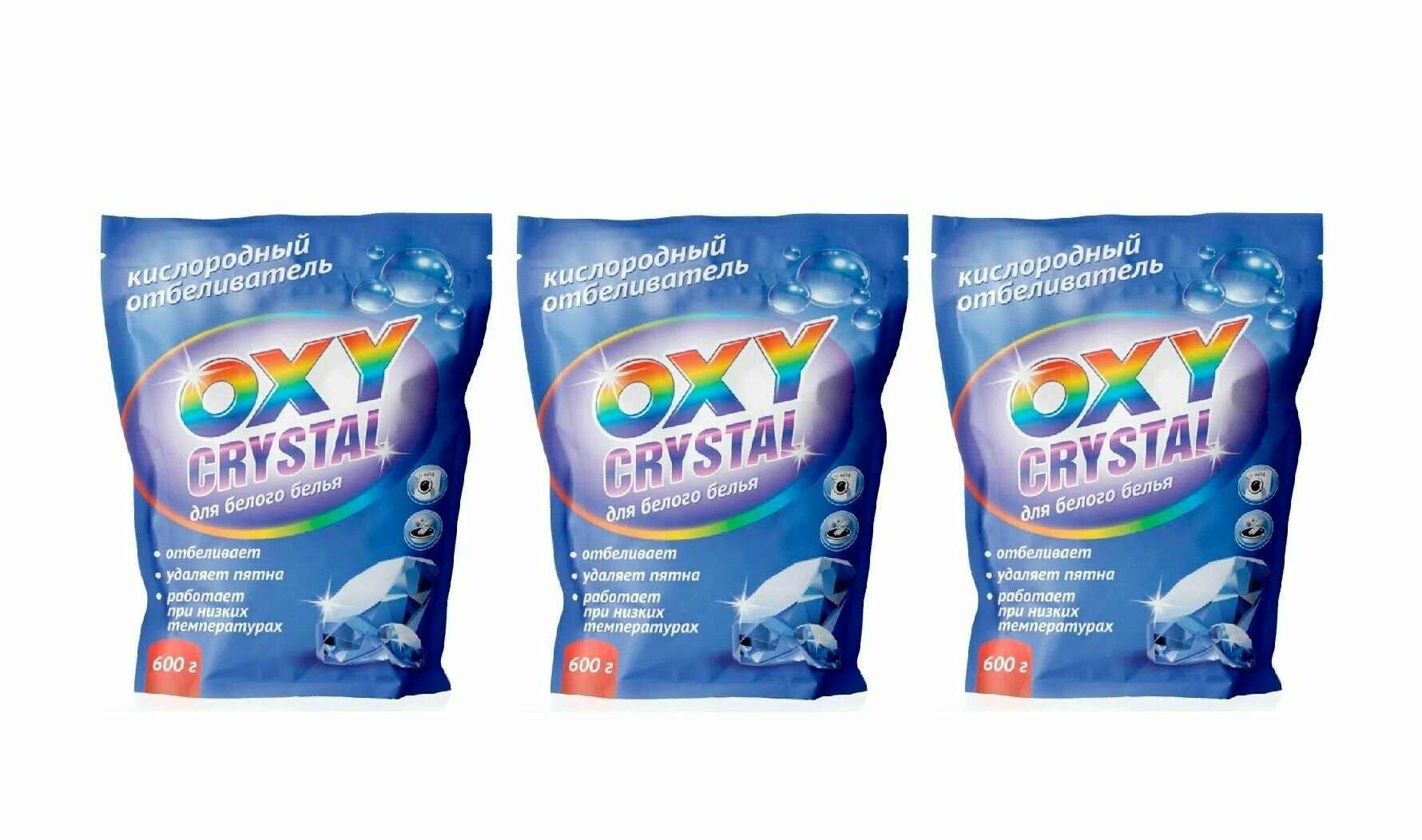 Selena Отбеливатель универсальный Oxy crystal, для разноцветных тканей, 600 г, 3 штуки