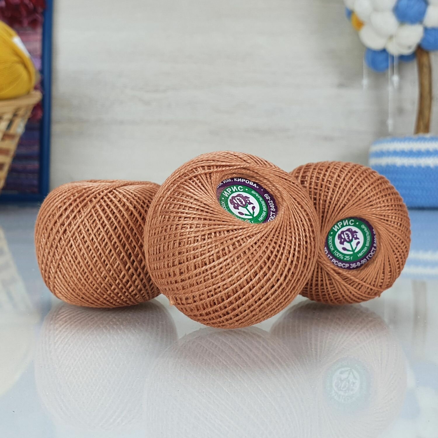 Пряжа ПНК им. С. М. Кирова Ирис набор 6 шт, бежевый - 5806, 100% мерсеризованный хлопок, 6 мотков, 25 г, 150 м.