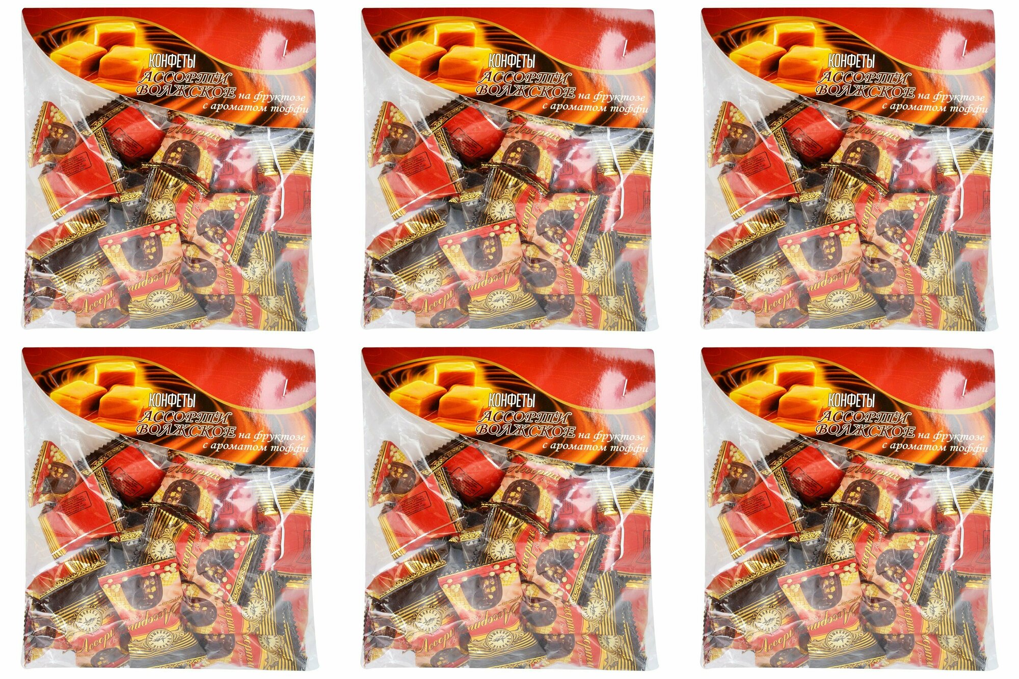 Конфеты Шугарофф, Ассорти Волжское, с ароматом Тоффи, 180 г, 6 уп