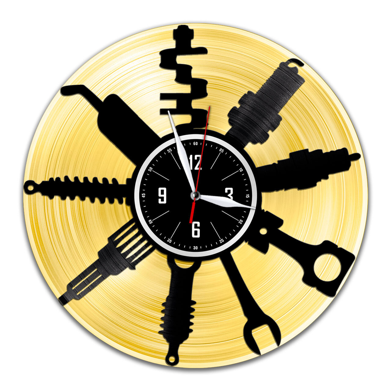 Автосервис - настенные часы из виниловой пластинки (с золотой подложкой)