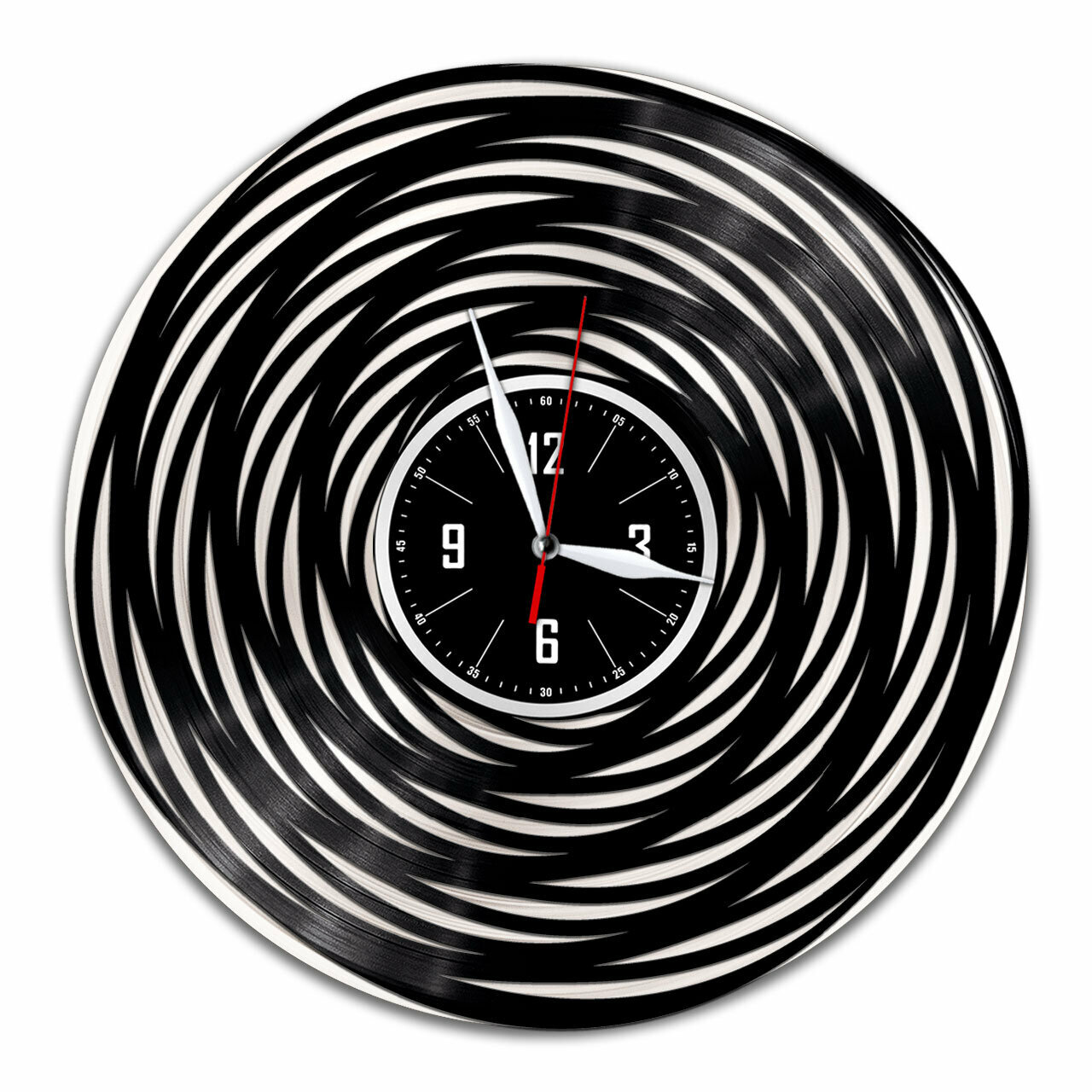 Спираль - настенные часы из виниловой пластинки (с серебряной подложкой)