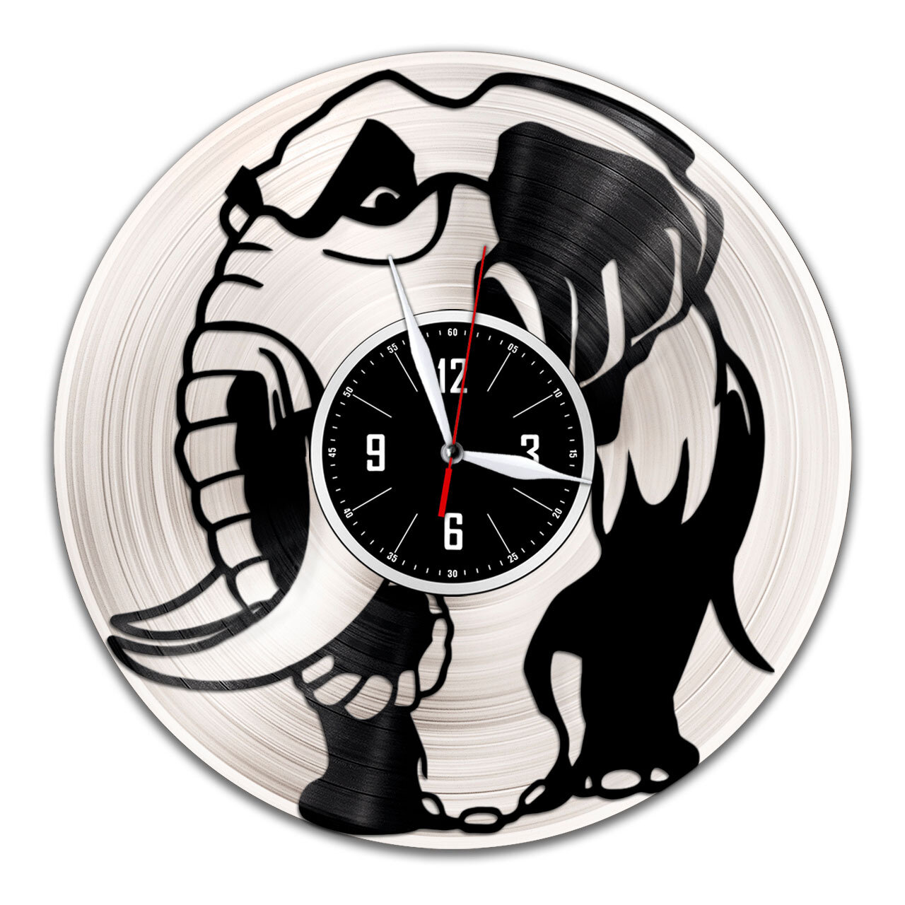 Слон - настенные часы из виниловой пластинки (с серебряной подложкой)