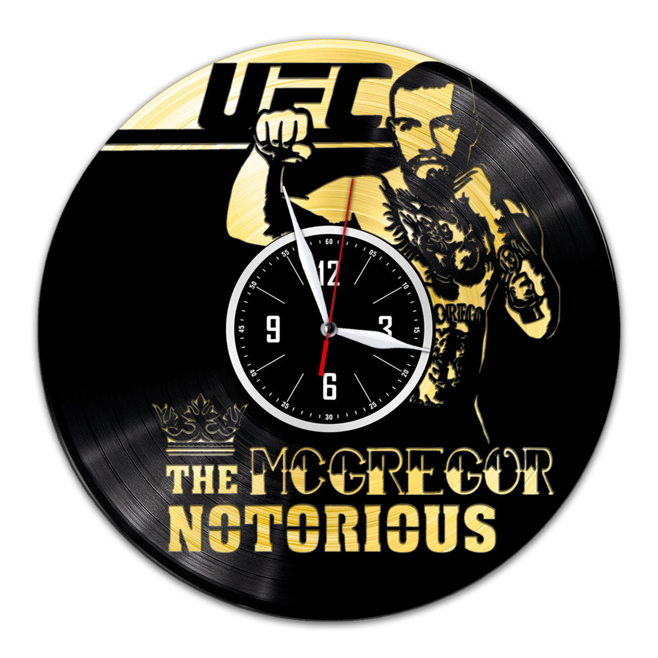 Конор Макгрегор - настенные часы из виниловой пластинки (с золотой подложкой)