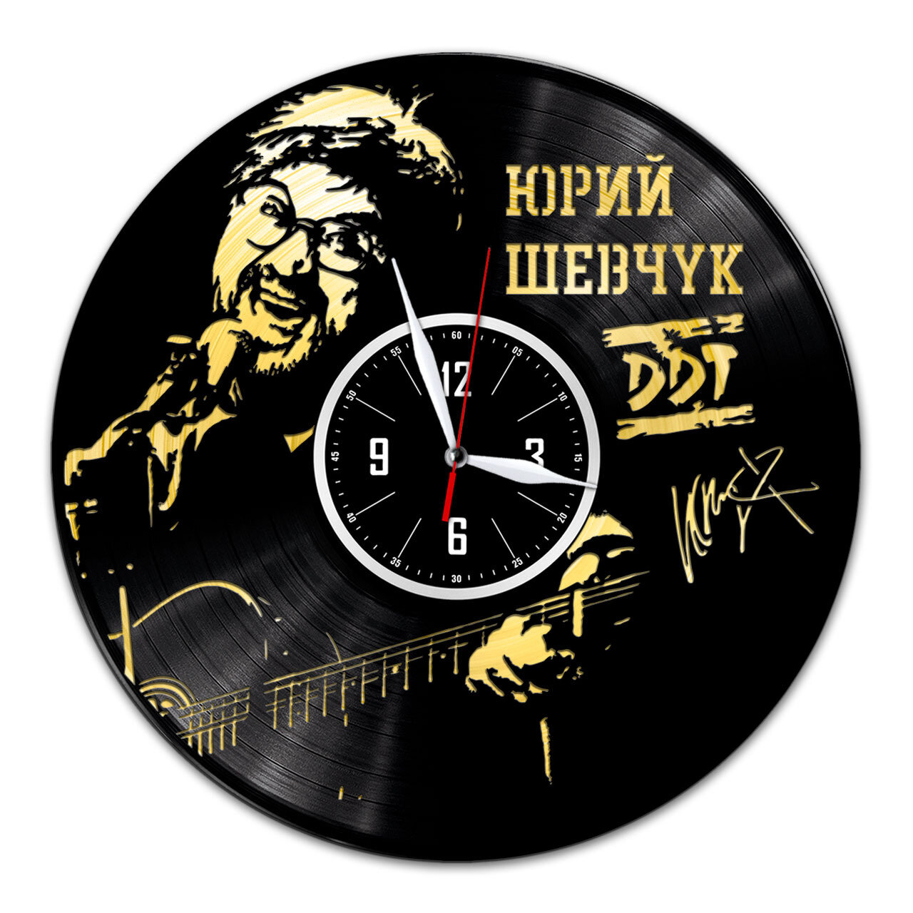 Юрий Шевчук - настенные часы из виниловой пластинки (с золотой подложкой)