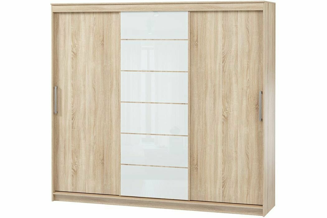 Шкаф-купе для одежды МногоМеб Луч 2 три дверцы 210х60x220 дуб сонома/белое стекло лакобель
