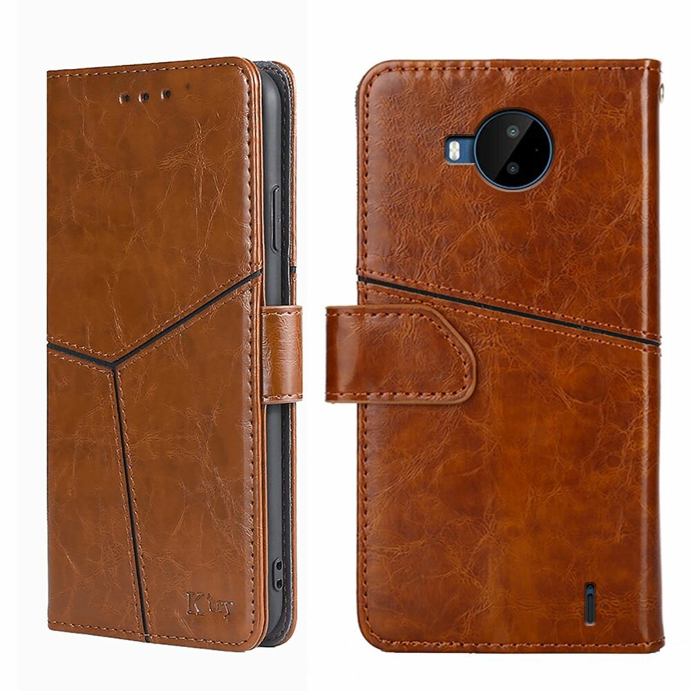 Чехол-книжка MyPads для Nokia C20 Plus / Нокиа C20 Плюс, объединяет геометрию (светло-коричневый)