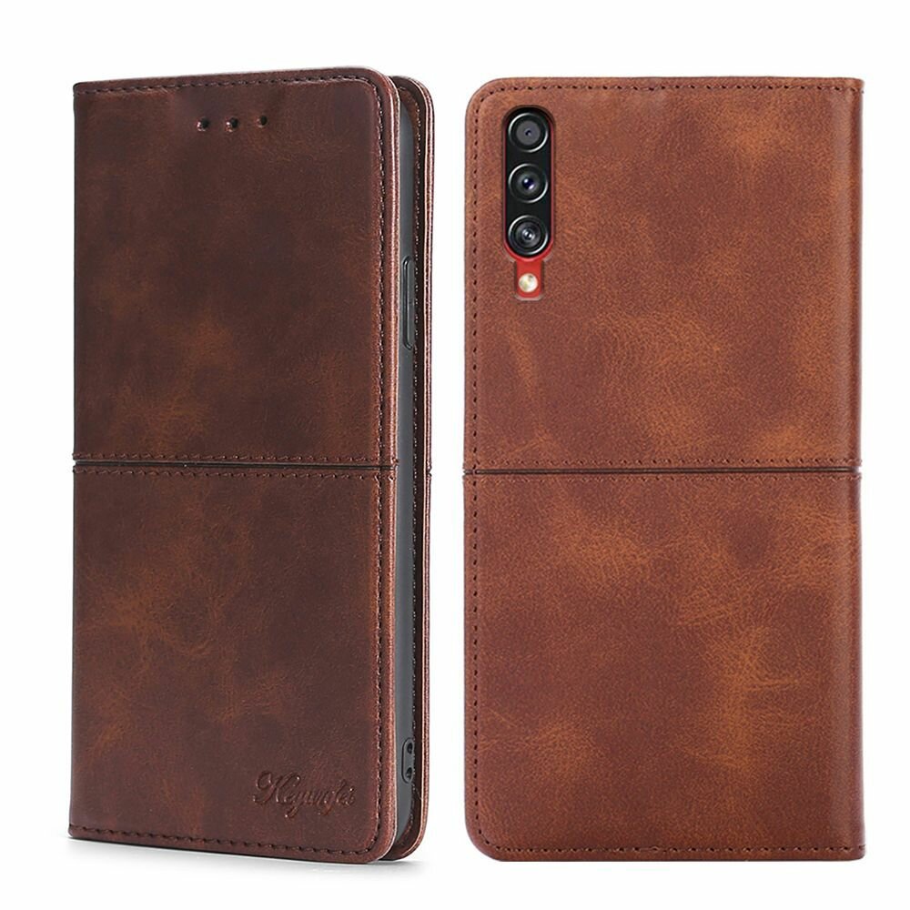 Чехол-книжка MyPads Cuciture Eleganti для Samsung Galaxy A70 из импортной эко-кожи прошитый элегантной прострочкой Ретро коричневый с магнитной кр.