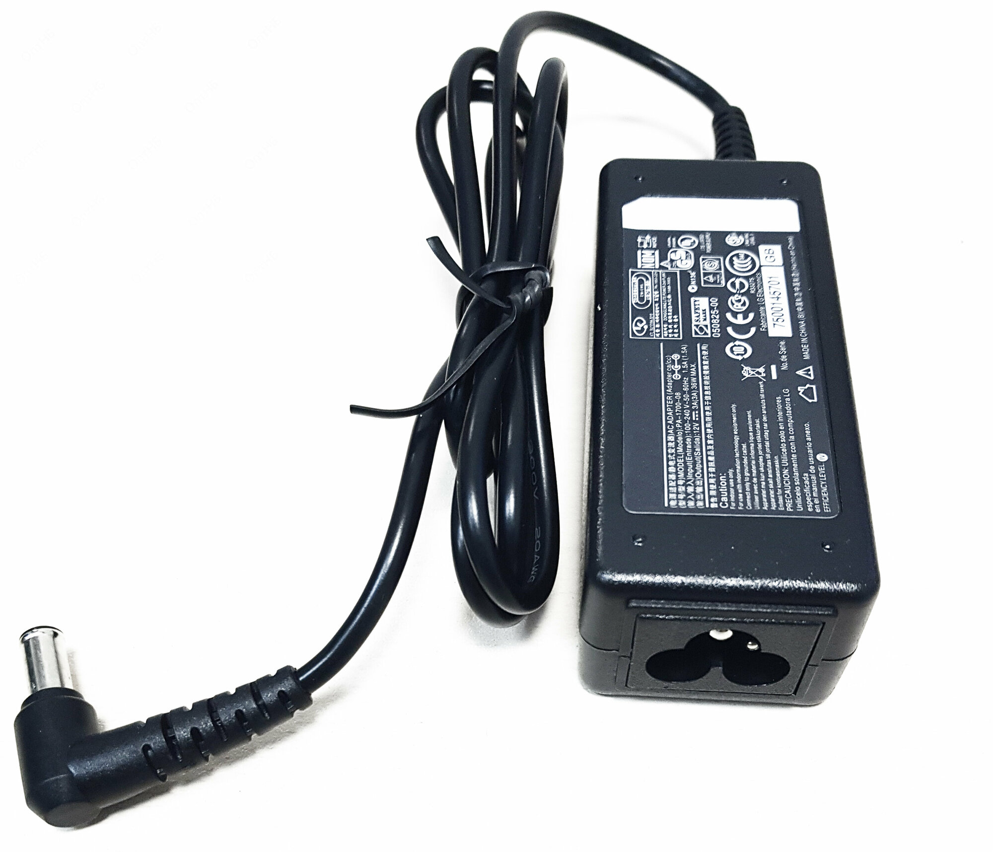 Блок питания (сетевой адаптер) для монитора 12V 3A 36W 6.5x4.4 мм с иглой черный, с сетевым кабелем