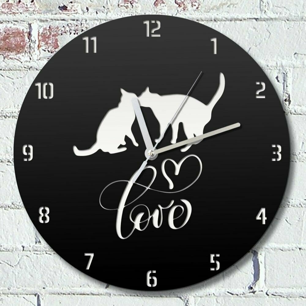 Настенные деревянные бесшумные часы милота котики - 2028