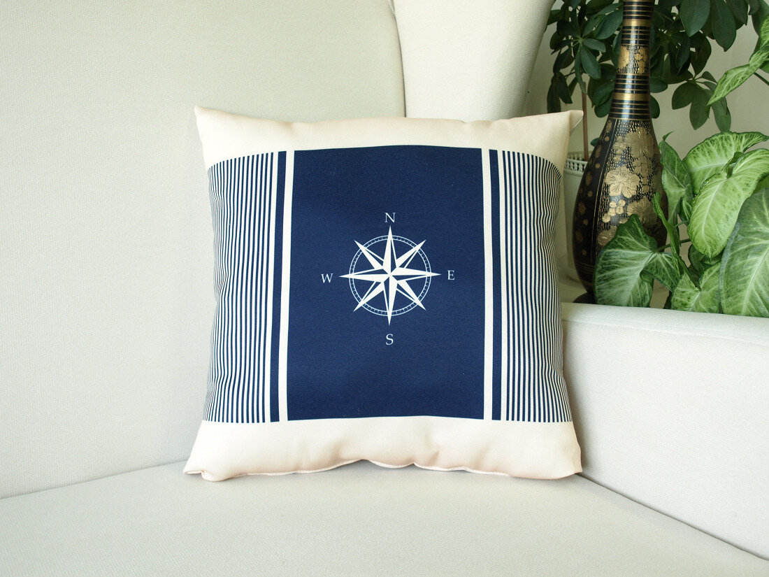 Декоративная подушка Бежевый штурвал бежевые полоски 40х40 Твил