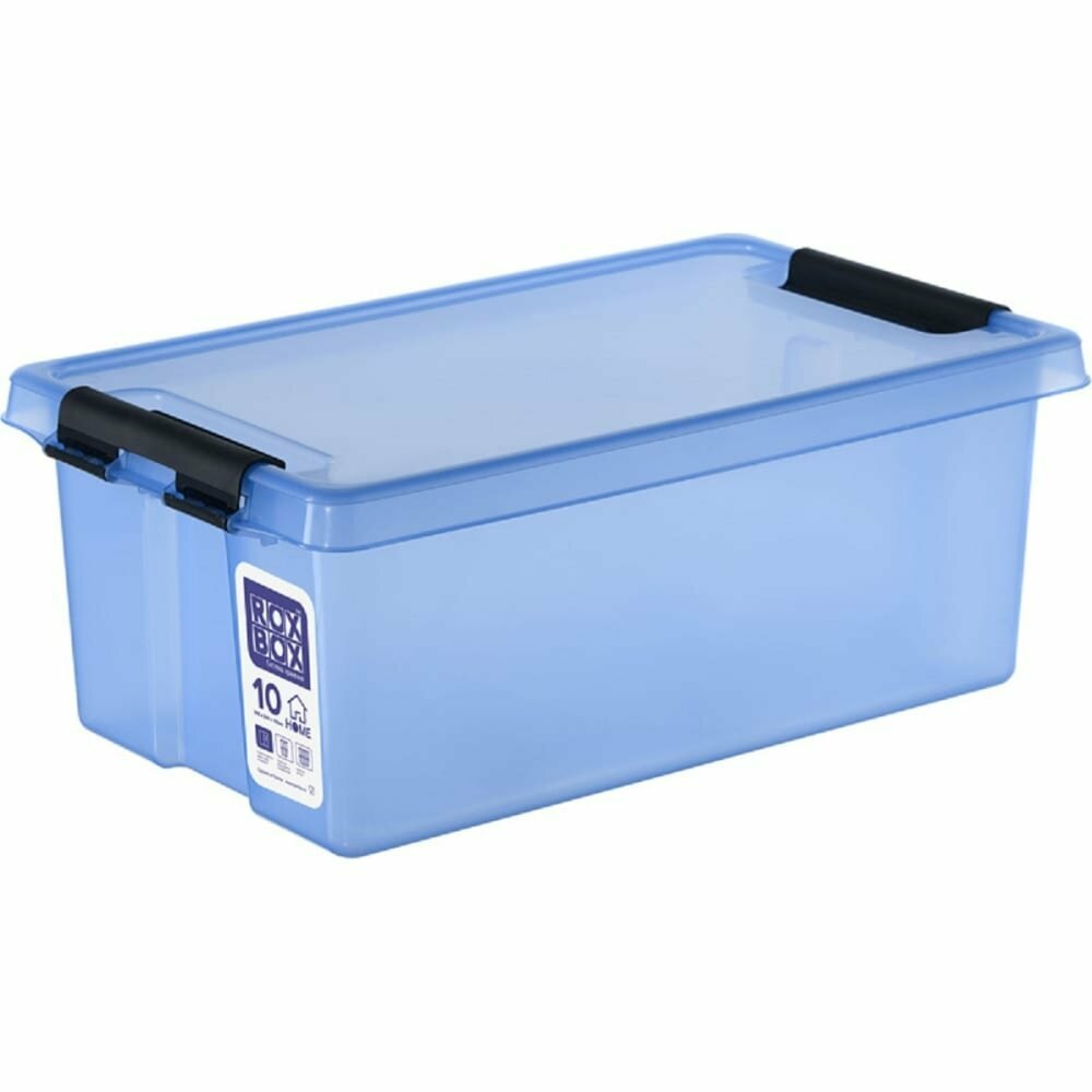 Ящик п/п Rox Box 400х235х155 10л. с крышкой на клипсах цв. прозрачно-голубой — фото 1