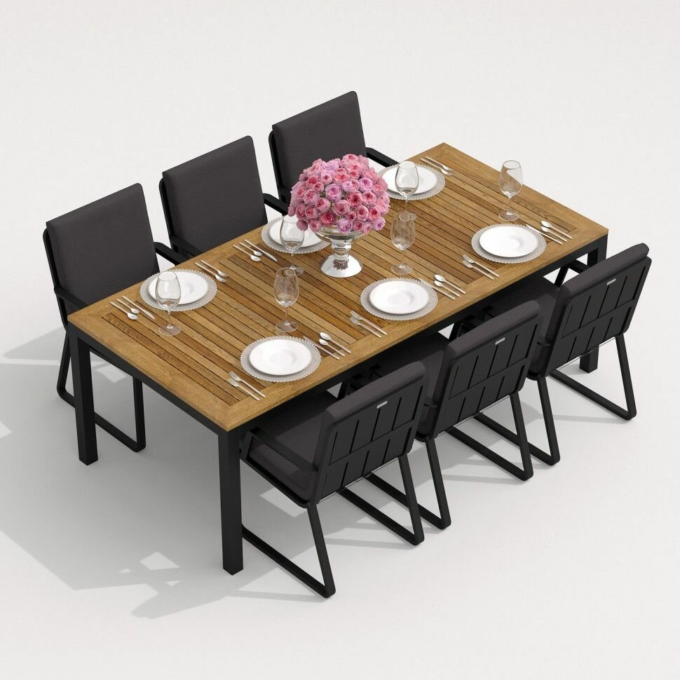 Обеденная группа IDEAL PATIO TELLA ALBA, 6 стульев и стол, металл/текстиль, коричневый/чёрный