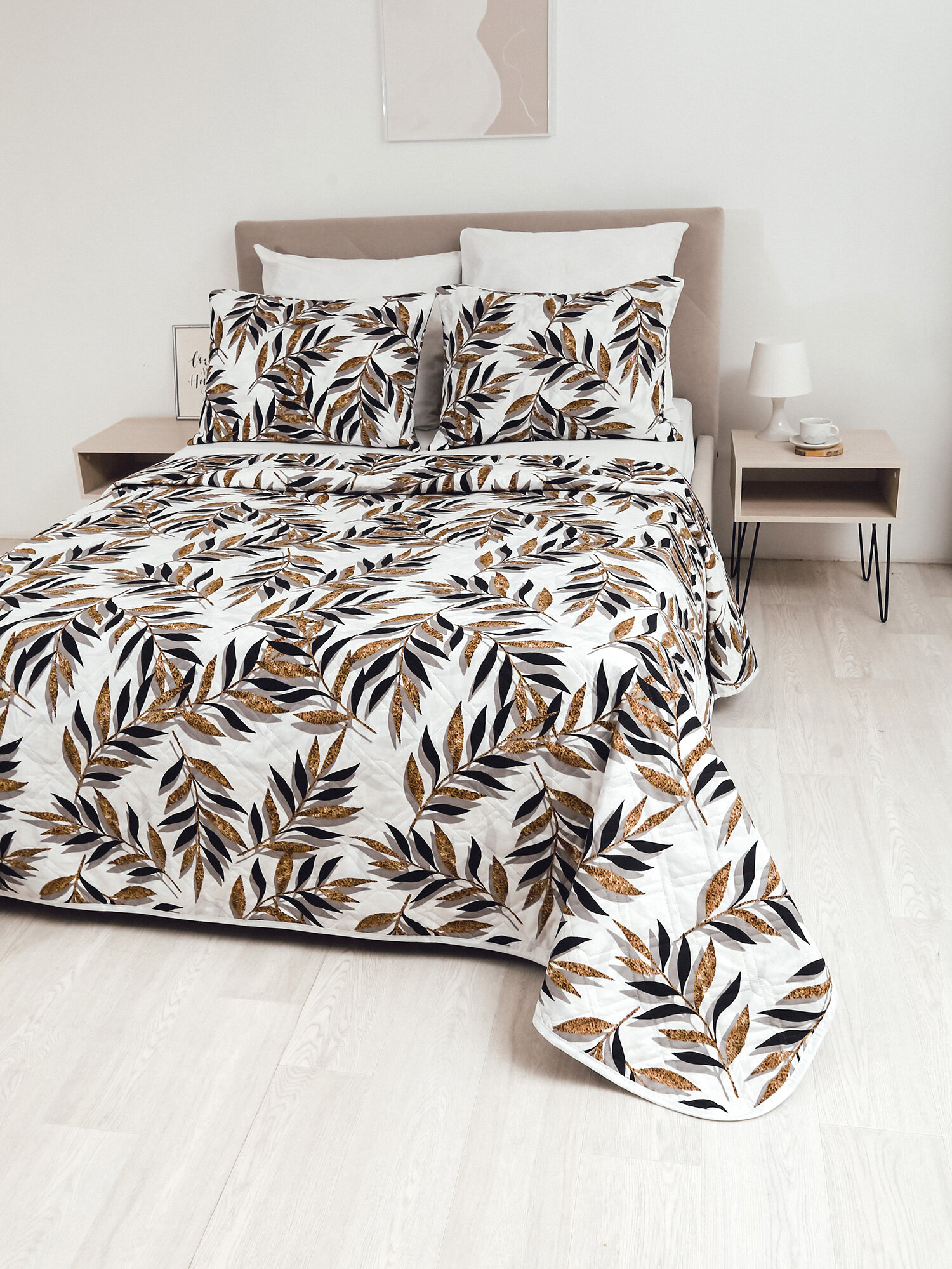 Покрывало стеганое из полисатина PLB-020 Elintale (кремовый-коричневый), Покрывало 200x215