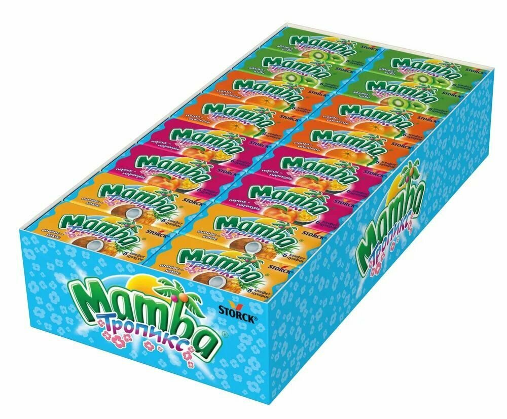 Конфеты жевательные Mamba "Тропикс", вкус тропических фруктов, без ГМО, 27г, 48 штук