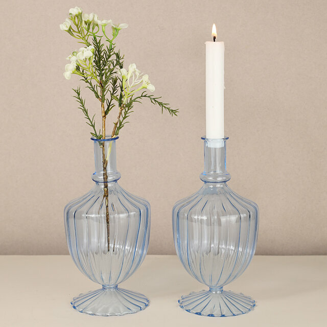 Стеклянная ваза-подсвечник Монофиоре 20 см голубая, EDG (ЭДГ), 106851-81