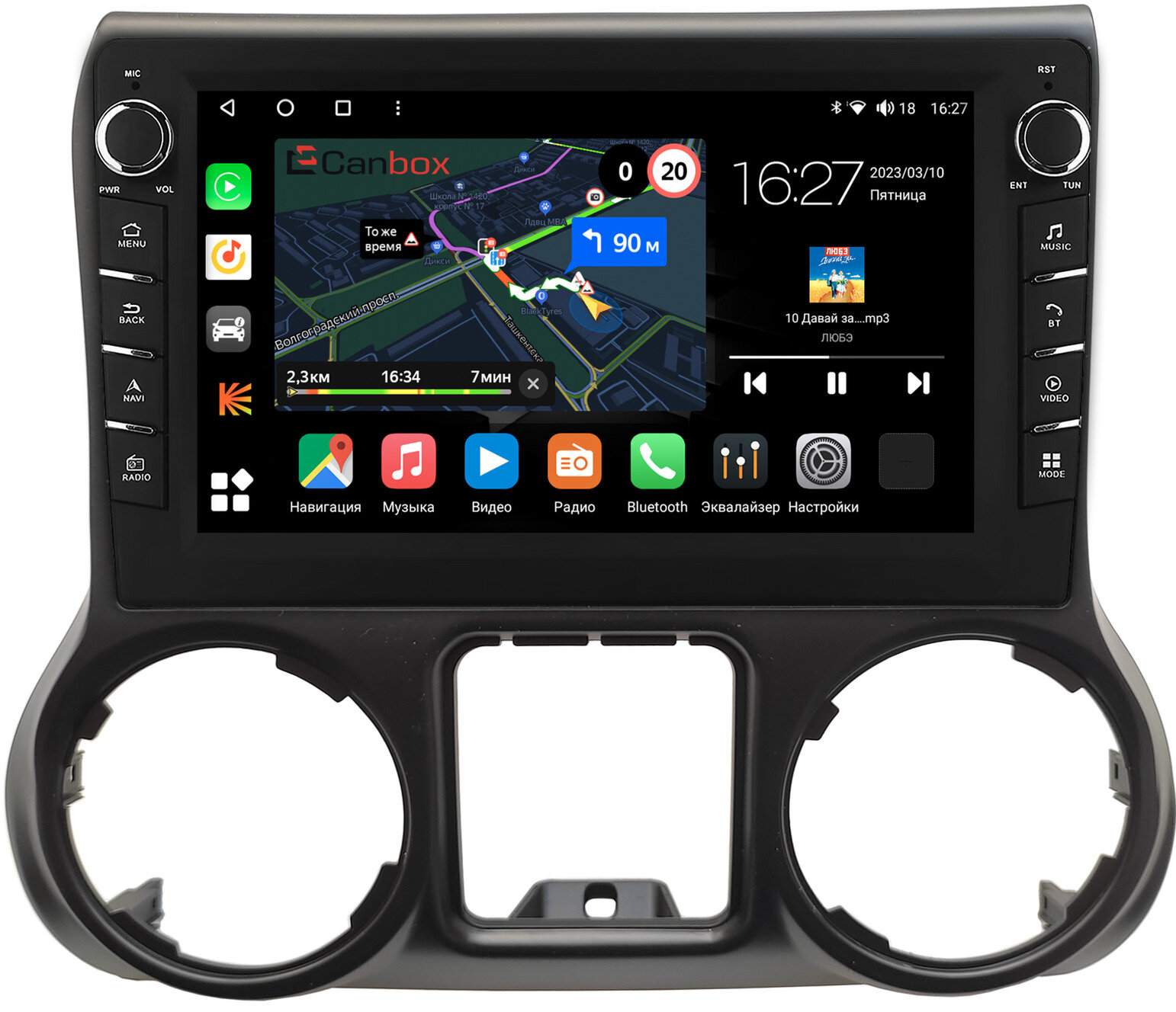 Штатная магнитола Canbox M-Line 7835-10-0010 Jeep Wrangler 3 (JK) 2014-2018 Android 10 (4G-SIM, 2/32, DSP, QLed) С крутилками