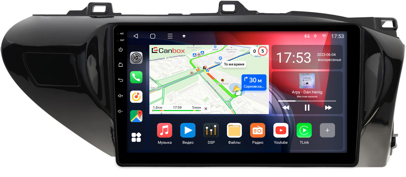 Штатная магнитола Toyota Hilux 8 2015-2024 (руль справа) Canbox L-Line 4295-10-2080 Android 10 (4G-SIM, 6/128, TS18, DSP, QLed) (авто без магнитолы)