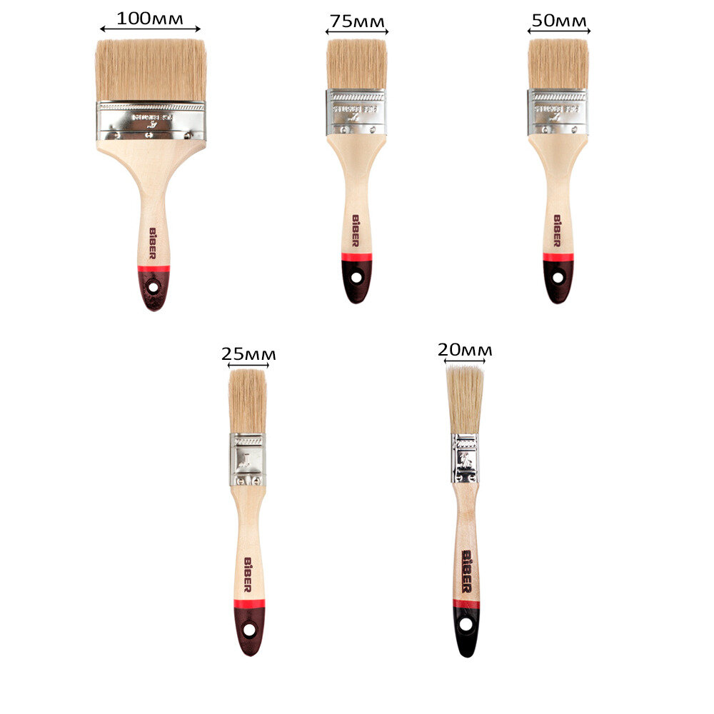 Комплект кистей малярных флейцевых / Кисть флейцевая 20мм / Кисть флейцевая 25мм / Кисть флейцевая 50мм / Кисть флейцевая 75мм / кисть флейцевая 100мм