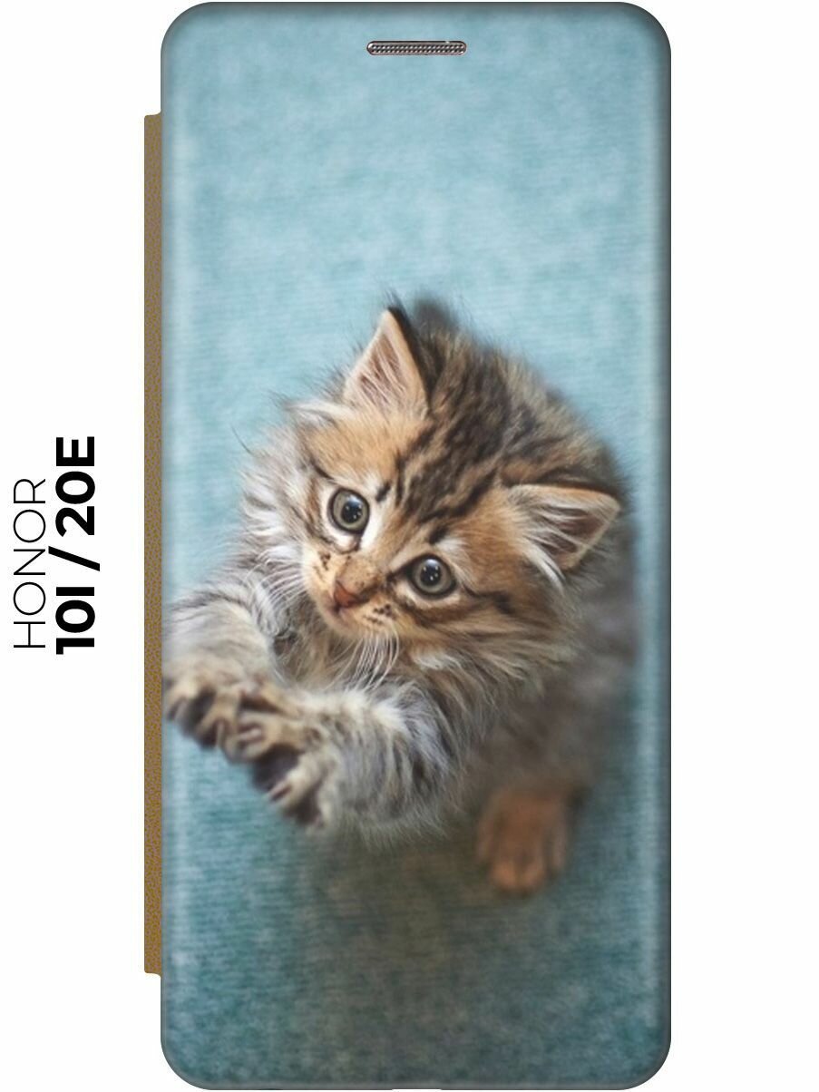 Чехол-книжка Котёнок на голубом на Honor 10i / 20e / Хонор 10 ай / 20е золотой