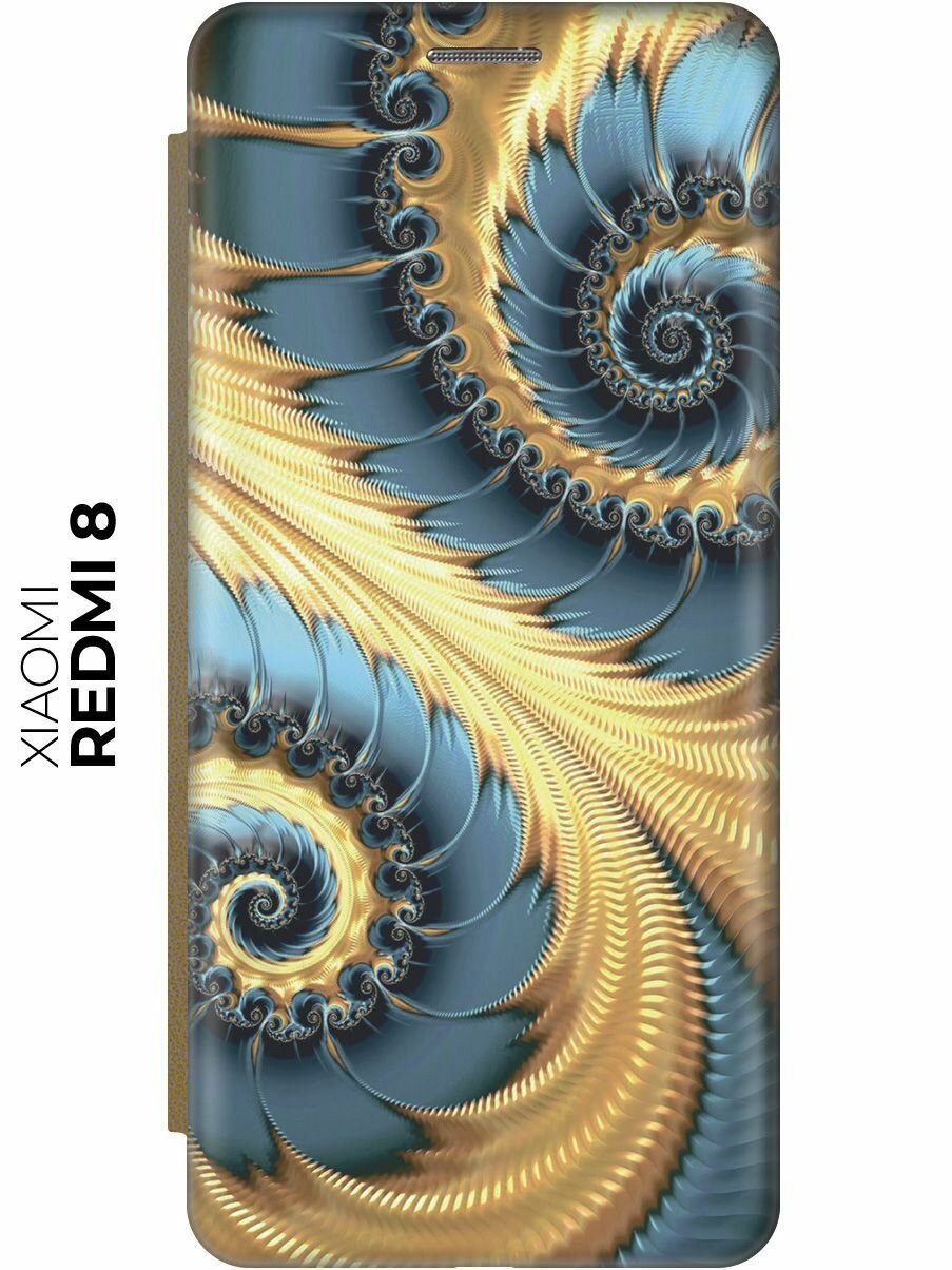 Чехол-книжка Сине-золотые узоры на Xiaomi Redmi 8 / Сяоми Редми 8 золотой
