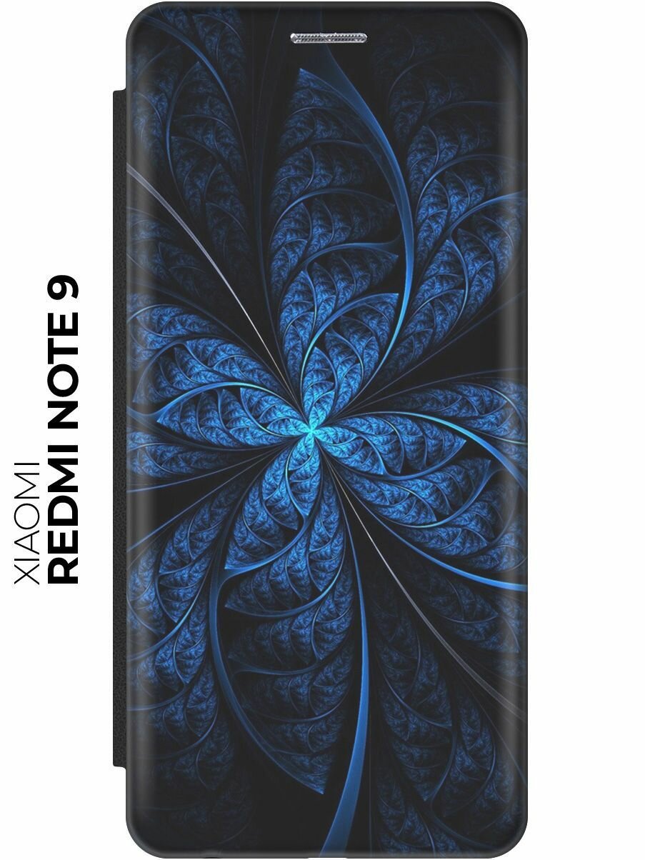 Чехол-книжка Темно-синяя абстракция на Xiaomi Redmi Note 9 / Сяоми Редми Ноут 9 черный