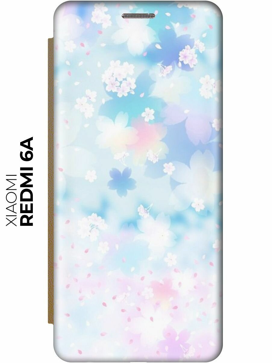 Чехол-книжка Цветение сакуры на Xiaomi Redmi 6A / Сяоми Редми 6А золотой