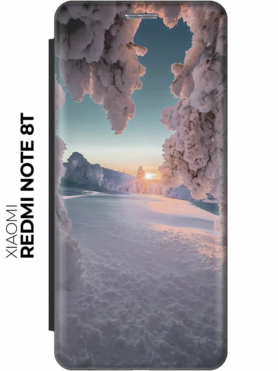 Чехол-книжка Заснеженные ветви на закате на Xiaomi Redmi Note 8T / Сяоми Редми Ноут 8Т черный