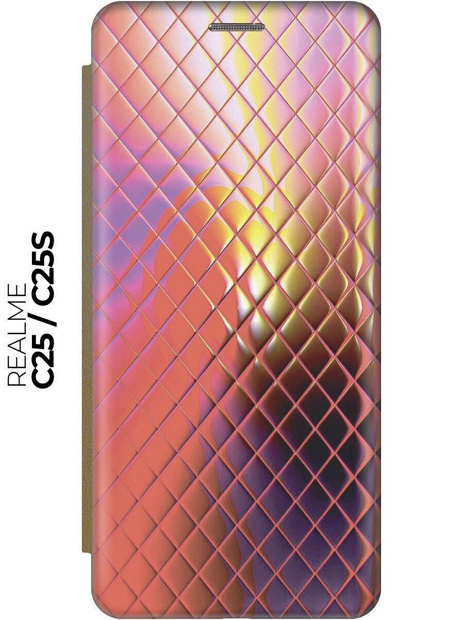 Чехол-книжка Розовая рептилия на Realme C25 / C25S / Рилми С25 / С25с золотой