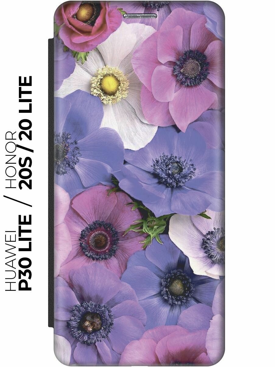 Чехол-книжка Фиалковый букет на Honor 20 Lite / 20s / Huawei P30 Lite / Хуавей П30 Лайт / Хонор 20 Лайт / 20s черный
