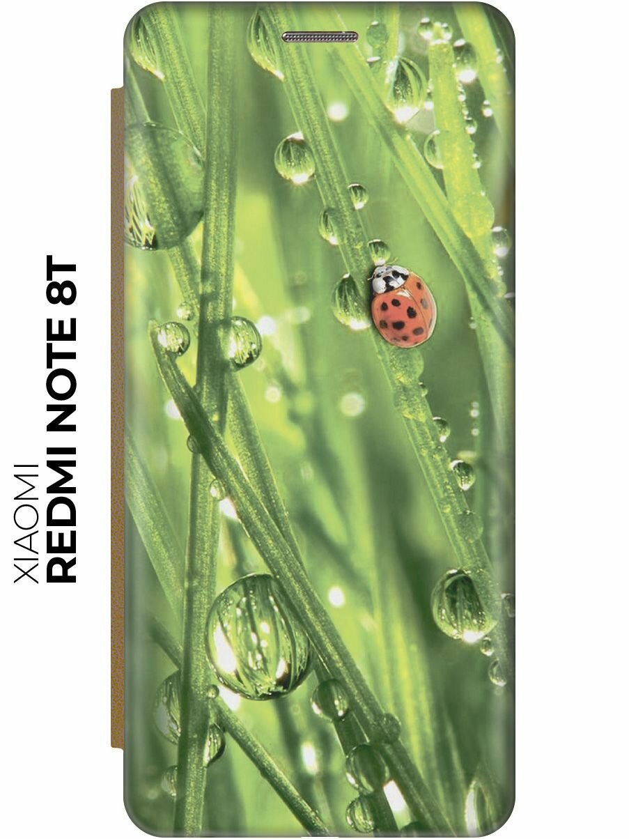 Чехол-книжка Божья коровка и капельки на Xiaomi Redmi Note 8T / Сяоми Редми Ноут 8Т золотой