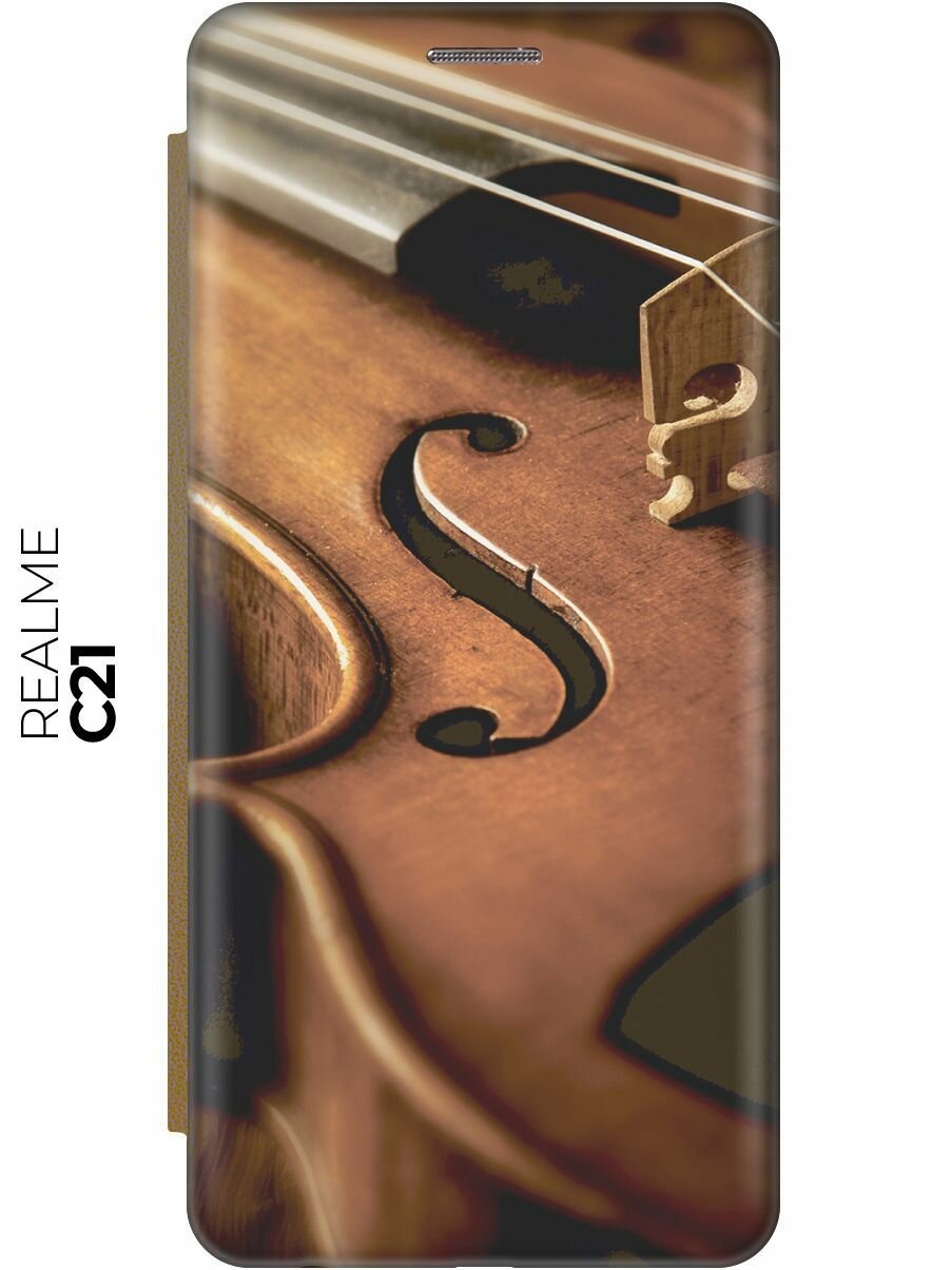 Чехол-книжка Струны скрипки на realme C21 / Рилми С21 золотой