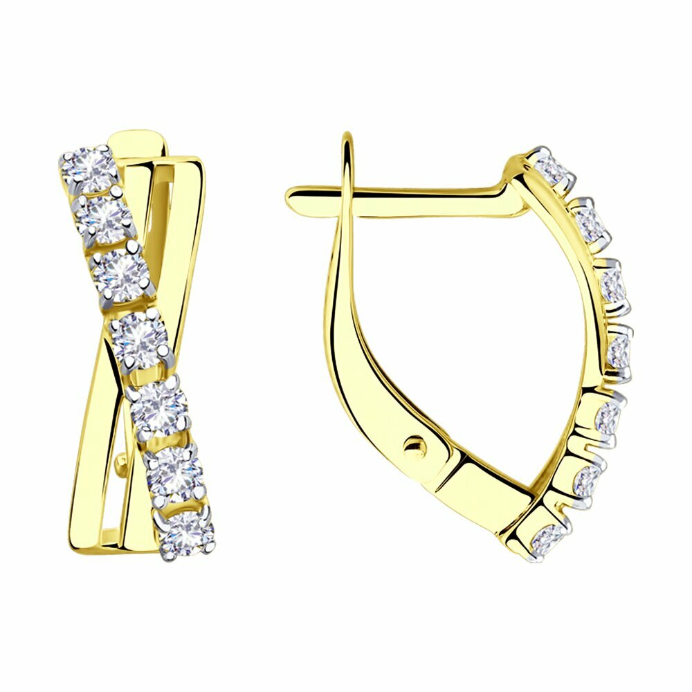 Серьги, желтое золото, 585 проба, фианит