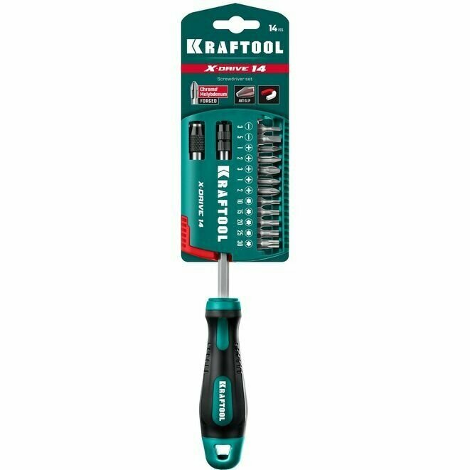 Отвертка профессиональная с битами 25814 KRAFTOOL, 14 шт.
