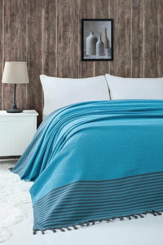 Плед на кровать, диван, евро 200х260 Турция хлопок, бирюзовый